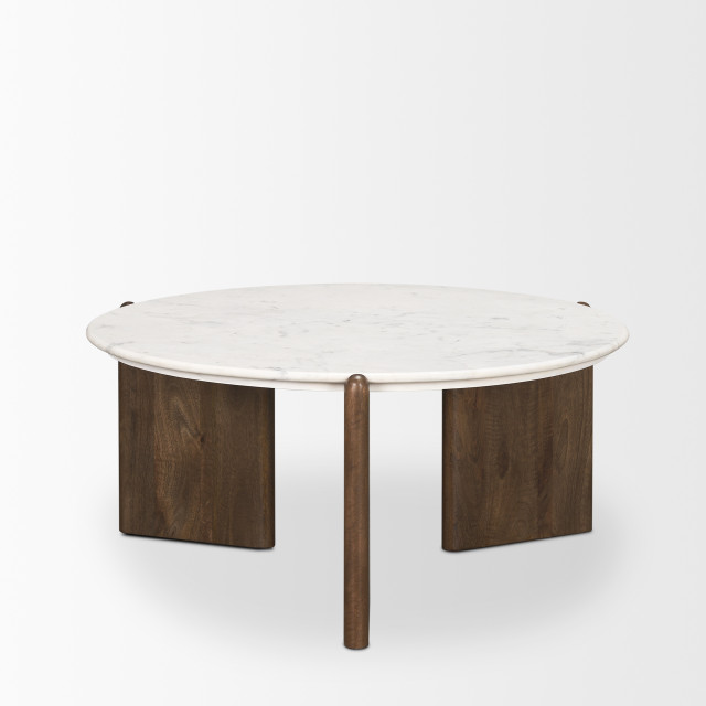 Rumer Dark Brown Wood With White Marble Coffee Table - Transitional ...