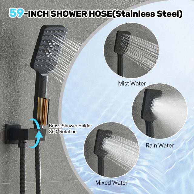 Wall Mounted Bathroom Luxury Shower Combo Set With 3-Function Handheld ...