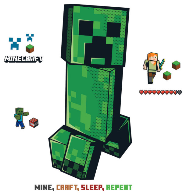 Minecraft Creeper Giant Peel & Stick Wall Decals - Contemporary - Kids ...