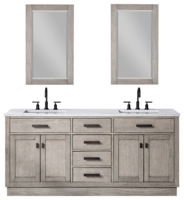 Chestnut 72" Double Sink Carrara White Marble Countertop Vanity ...