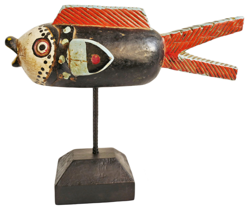 Consigned Obi Mali Wood Bozo Fish Puppet - Beach Style - Decorative ...