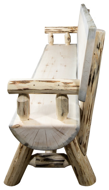 Montana Half Log Bench With Back And Arms In Ready To Finish MWHLBWB5 ...