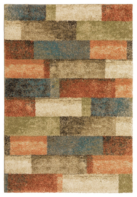 6' X 9' Teal Machine Woven Geometric Bricks Indoor Area Rug, 62.423 ...