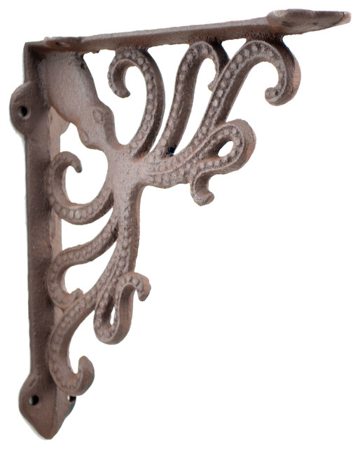 Nautical Shelf Bracket, Octopus, Rust Brown Cast Iron, 7.75" Deep ...