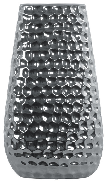 Honeycomb Patterned Ceramic Vase With Tapered Bottom, Silver ...