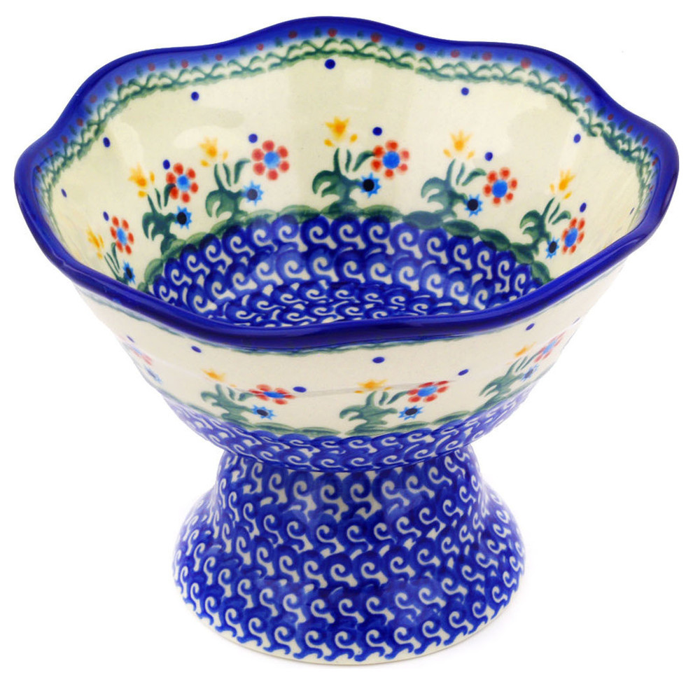 Polmedia Polish Pottery 7" Stoneware Bowl With Pedestal - Mediterranean ...
