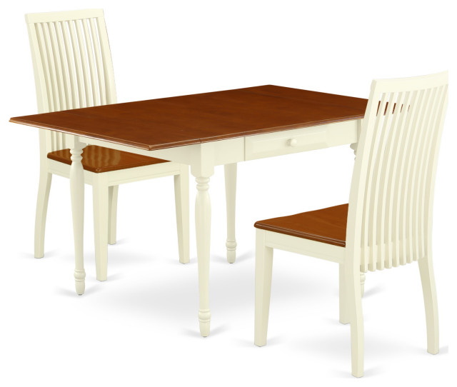 3-Piece Table Set, Durable 2 9" Drop Down Leaves Table, 2 Dining Chairs ...
