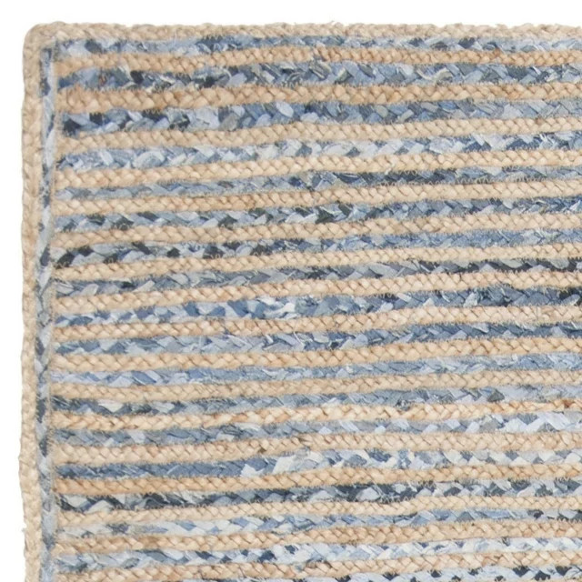Farmhouse Braided Jute Area Rug, 8' x 10', Natural and Blue Stripes ...