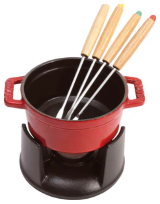 Staub Cast Iron Cherry Mini Cheese Fondue Pot - Modern - Fondue And ...