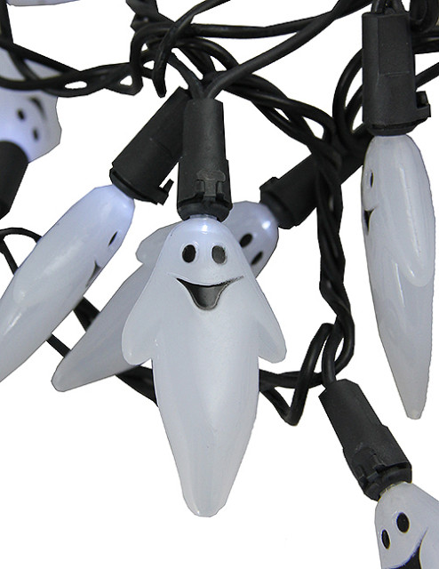 Pure White LED Ghost Halloween Lights, Black Wire, Set of 20 - Modern ...