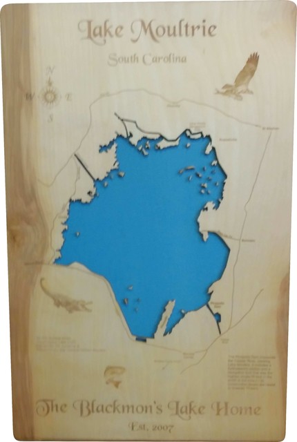 Lake Moultrie, South Carolina-Wood Lake Map, Medium - Contemporary ...