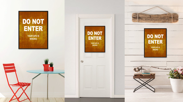 "Do Not Enter" Sign Brown Print on Canvas with Picture Frame, 13"x17 ...