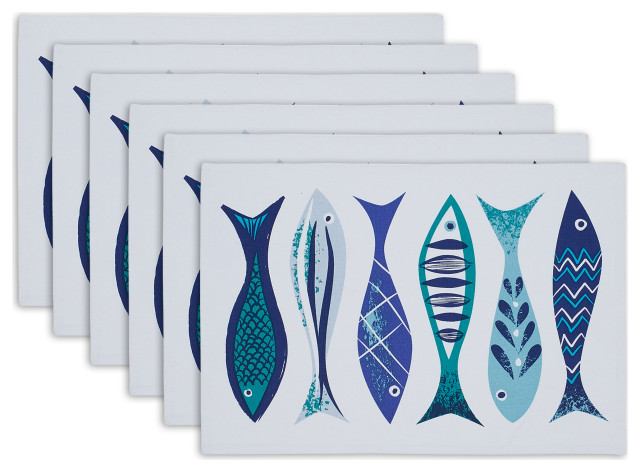 Blue Fish Placemat Set, 13x19 inches, 6 Piece - Beach Style - Placemats ...
