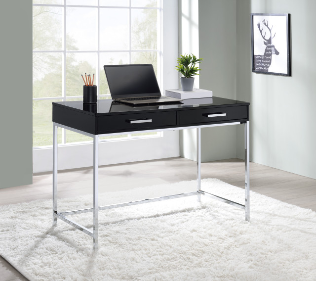 Alios Desk With Black Gloss Finish and Chrome Frame - Contemporary ...