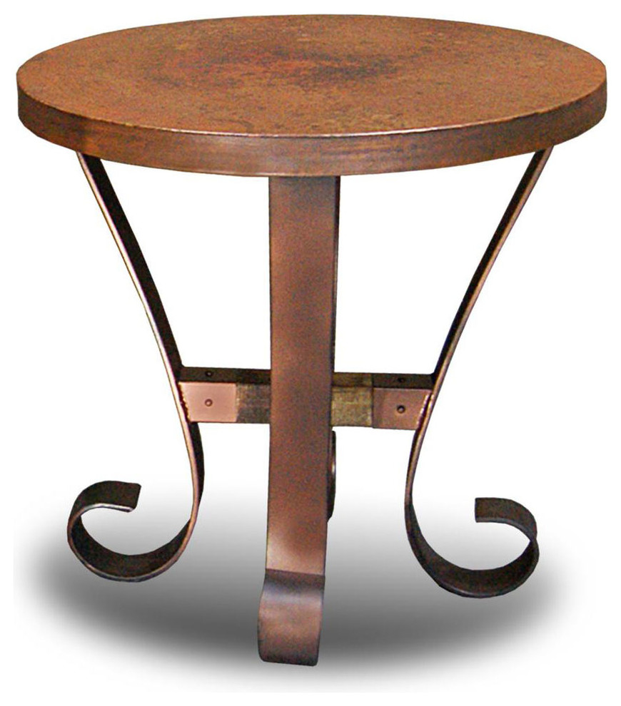 Rustic Copper Top Round Chair Side Table - Mediterranean - Side Tables ...