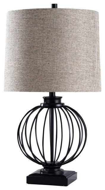 Audrey Metal Ball Cage Table Lamp, Black Finish with a Round Hardback ...
