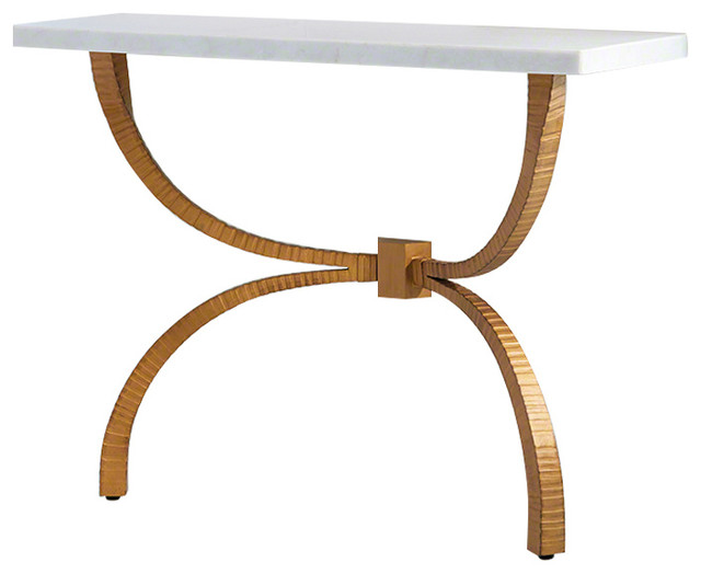 Minimalist Gold Iron White Marble Console Table | Rustic Ribbed Metal ...