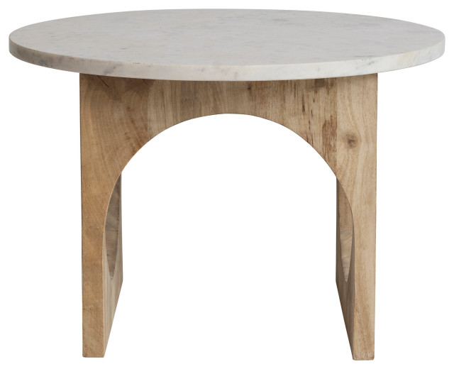 Modern Wood Accent Table with Marble Top, White and Natural ...