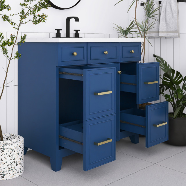 36 Inch Freestanding Bathroom Vanity with White Resin Basin and Door ...