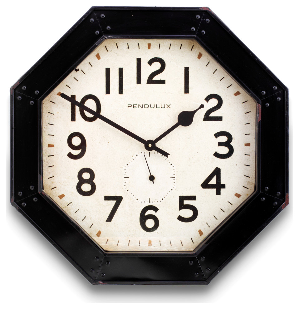 Pendulux Octagon Diner Clock Black, One Size - Industrial - Wall Clocks ...