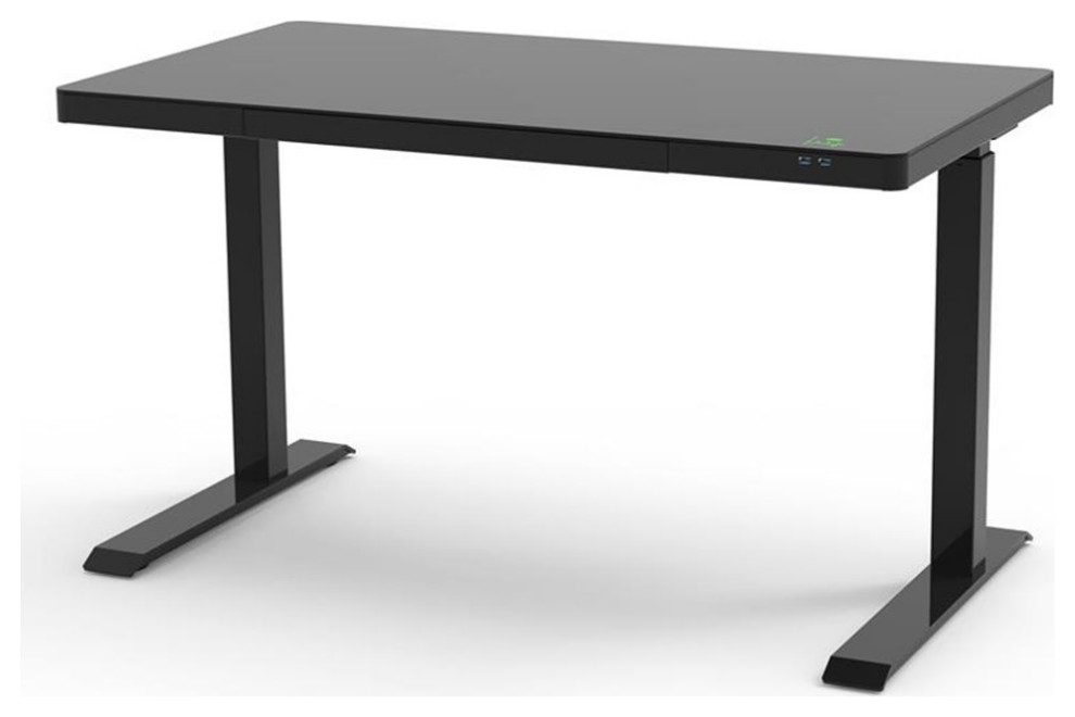 Contemporary Glass Top Sit Stand Desk in Black - Transitional - Desks ...