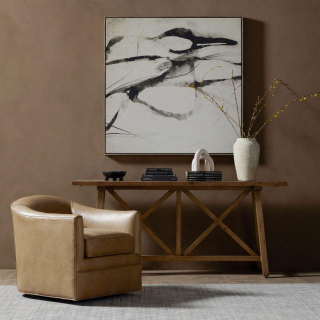 Quinton Ontario Taupe Leather Swivel Chair - Transitional - Armchairs ...