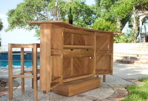 Somerset Luxury Teak Wood Bar, 41W x 19.75D x 41H; 80" wide when fully ...