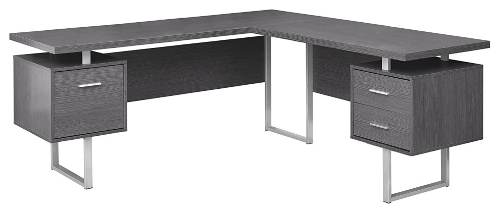 Contemporary Desk, Corner Design With Silver Frame and Floating Top ...