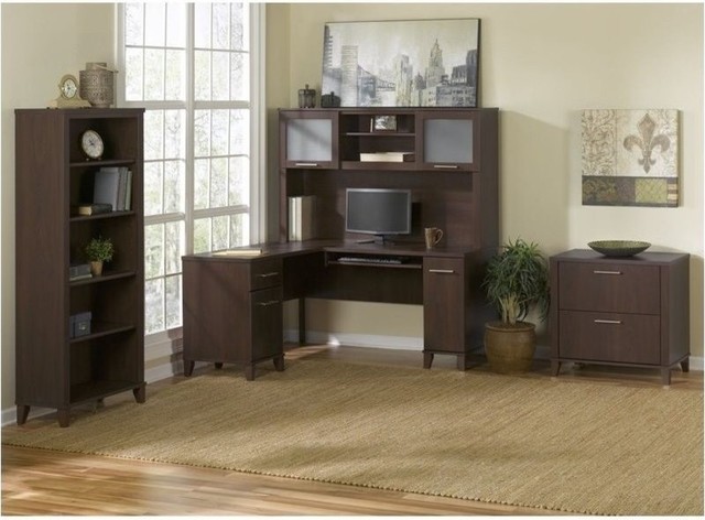 Pemberly Row 71" Transitional Wood L-Shaped Desk in Mocha Cherry ...