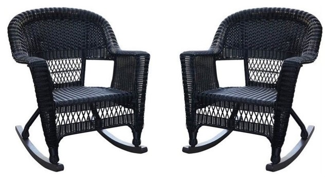 Jeco Resin Wicker Patio Rocker in Black (Set of 2) - Tropical - Outdoor ...
