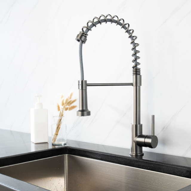YPG44GM Single Handle High arc pull out kitchen faucet Gun Metal Finish ...