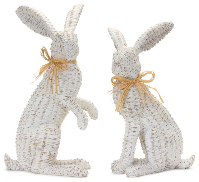 Wicker Rabbit Statue, 2-Piece Set - Farmhouse - Decorative Objects And ...