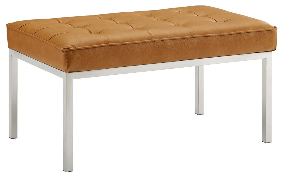 Fiona Tan Tufted Medium Upholstered Faux Leather Bench - Contemporary ...