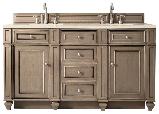 Bristol 60" Double Vanity, Whitewashed Walnut, W/ 3 Cm Eternal Marfil ...