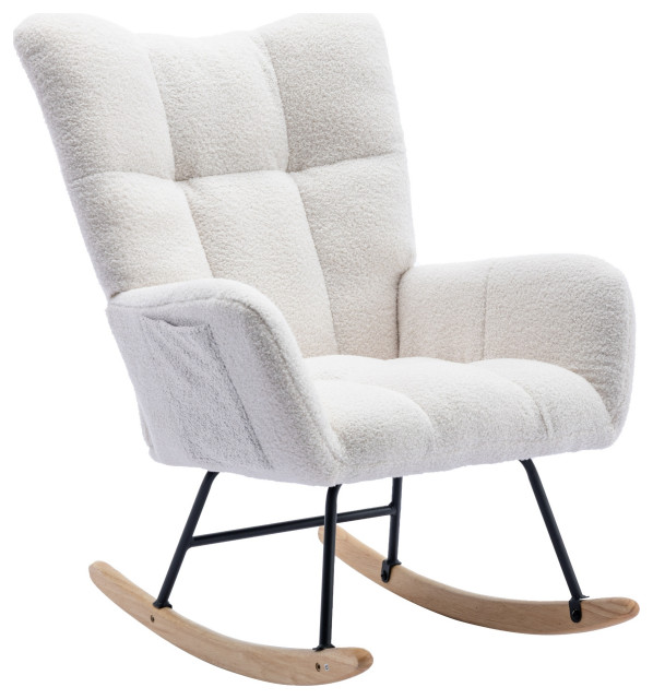 Faux Teddy Fabric Rocking Chair - Midcentury - Rocking Chairs - by Casa ...