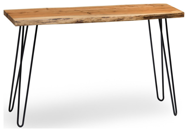 Rustic Console Table, Hairpin Black Legs With Hardwood Top, Clear ...