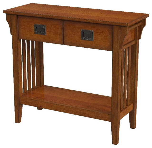 Bowery Hill Traditional Olive Ash Burl 2- Drawer Console Table ...