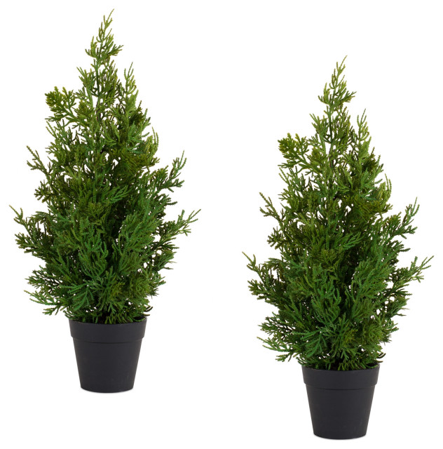 Potted Pine Tree (Set Of 2) 19"H Pvc - Transitional - Artificial Plants ...