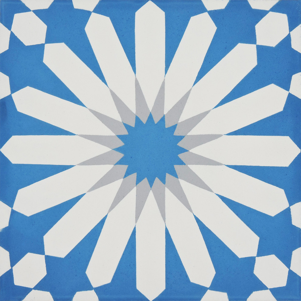 8"x8" Alhambra Handmade Cement Tile, Blue/White/Gray, Set of 12 ...