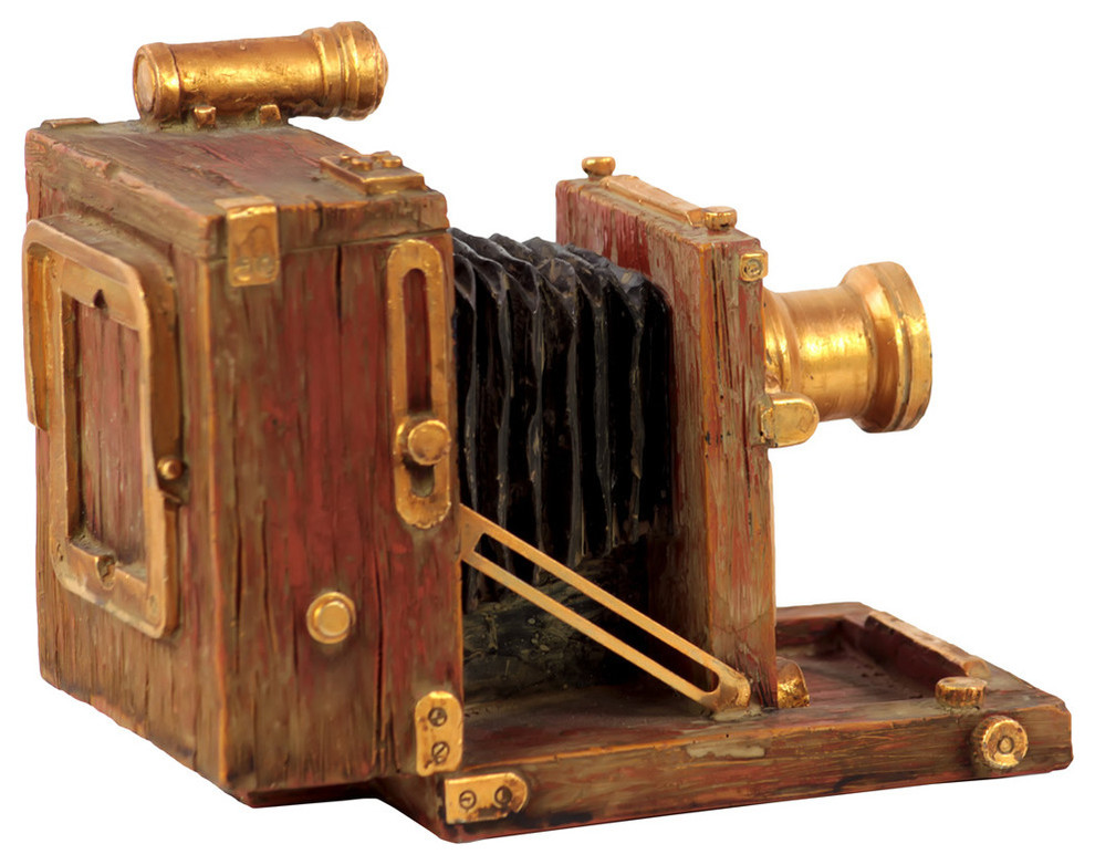 Antique Style Resin Camera With Gold Plated Fittings and Brown Colored ...