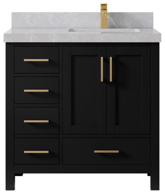Sonoma 36" Right Offset Reeded Bath Vanity, White 2" Pearl Gray, 36 ...