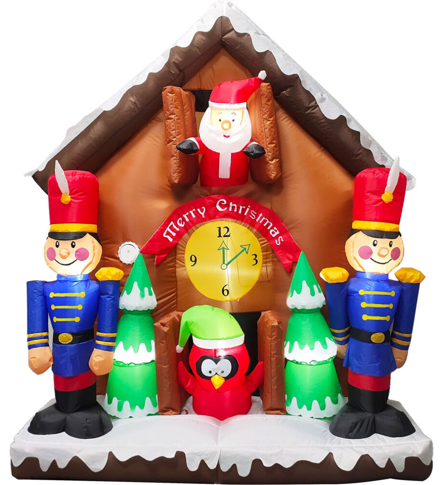 6 Ft Tall Prelit Santa Nutcracker Cuckoo Clock Inflatable With Music