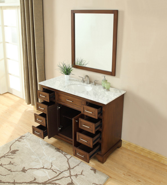 Amber Single Bathroom Vanity, Blue, 48" - Transitional - Bathroom ...