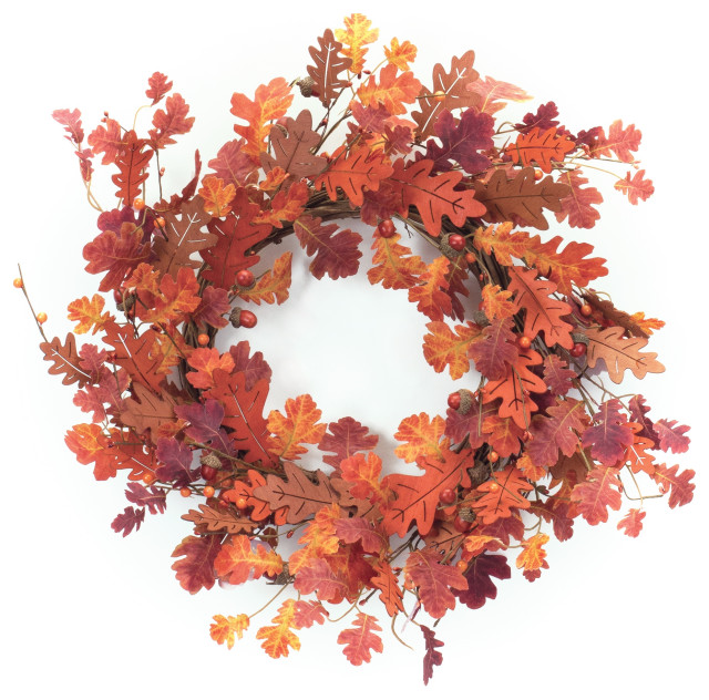Fall Oak Leaf Wreath 21"D - Traditional - Wreaths And Garlands - by ...