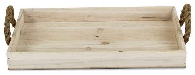 Natural Wooden Tray With Rope Handles - Beach Style - Serving Trays ...