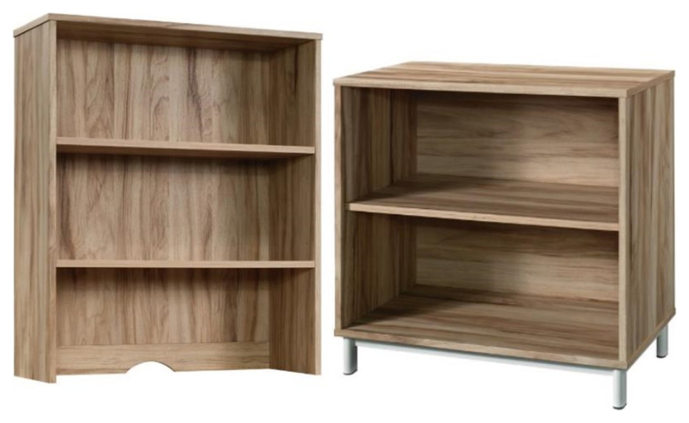 Home Square 2-Piece Set with 2 Shelf Bookcase & Wood Library Hutch ...