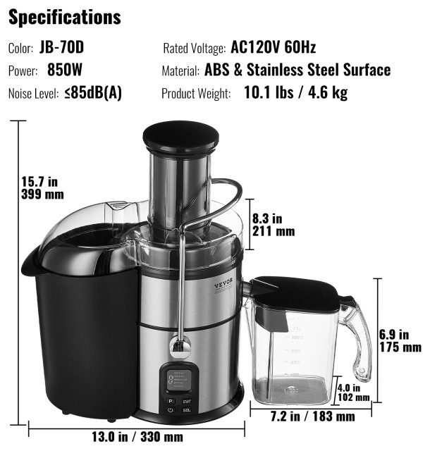 VEVOR Centrifugal Juicer Machine Fruits Vegetables Juice Extractor 850W ...