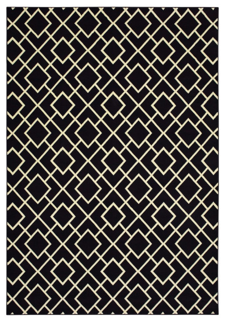 9' X 12' Black Ivory Machine Woven Geometric Diamonds Indoor Area Rug ...
