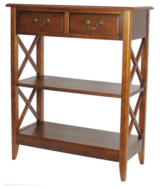 2 Drawer Wooden Accent Table With X Shape Sides, Brown - Transitional ...