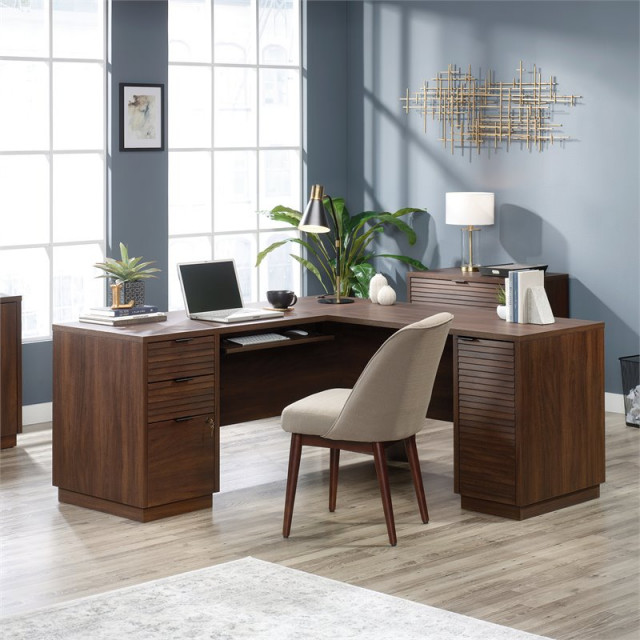 Sauder Englewood Engineered Wood L-Shaped Desk in Spiced Mahogany ...